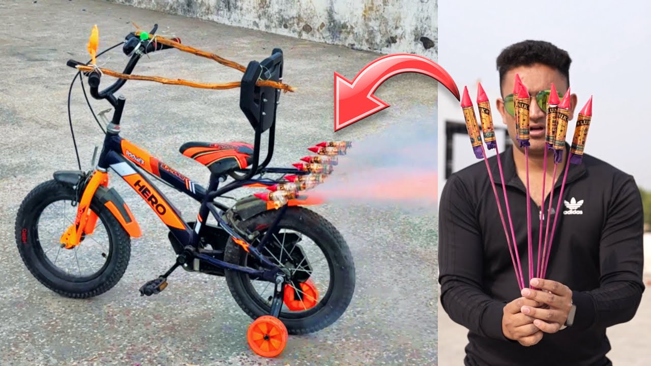 रॉकेट से साइकिल को चला दिया ॥Rocket Powered Bicycle || Diwali Rocket ...