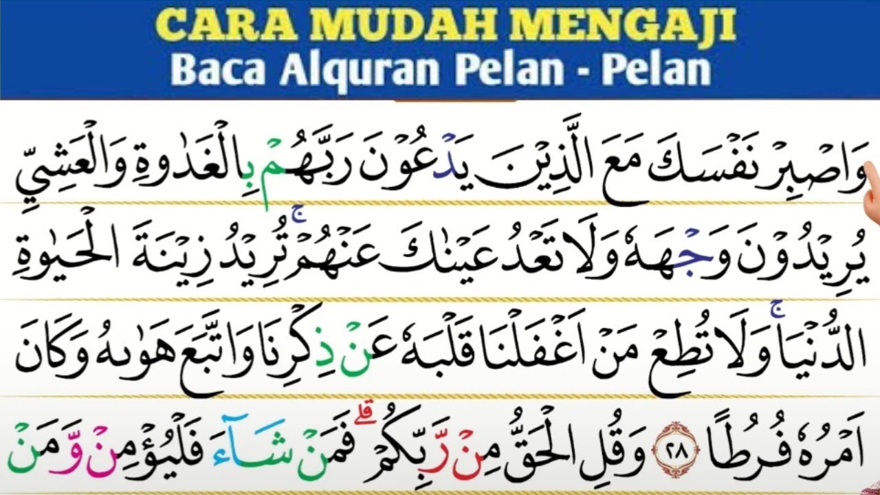 CARA MUDAH MENGAJI Cara Cepat Belajar Alquran Membaca Pelan-Pelan Surah Al-Kahfi Ayat 28 ...