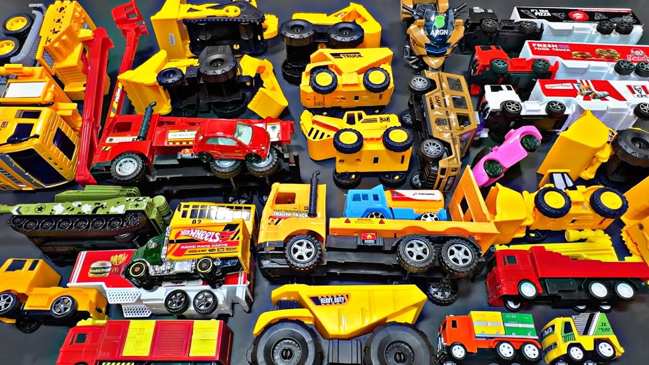 Satisfying Play With A Lot Of Miniature Plastic Cars - Contruction Car ...
