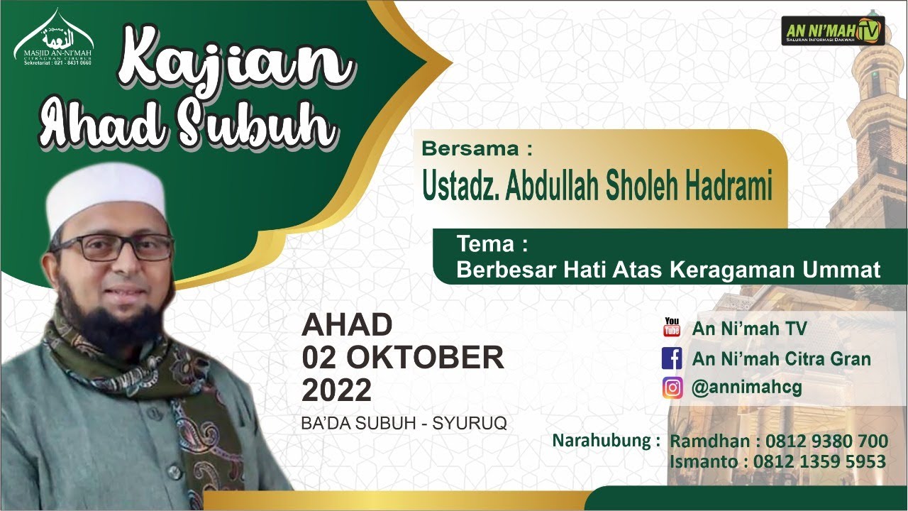 Kajian Rutin Ba'da Subuh | Ust. DR. Abdullah Hadrami, Lc, MA | Berbesar ...