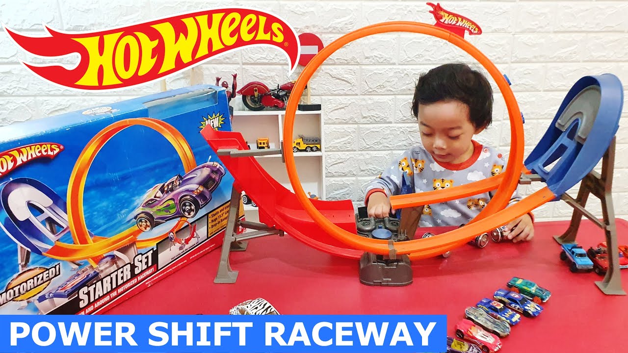 Bermain Hot Wheels POWER SHIFT RACEWAY track set / Hot Wheels Motorized ...