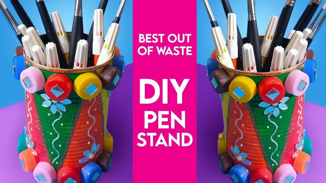 DIY Pen Stand Using Waste Materials - YouTube