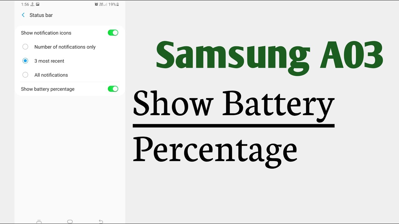 Samsung A03 How To Show Battery icon - YouTube