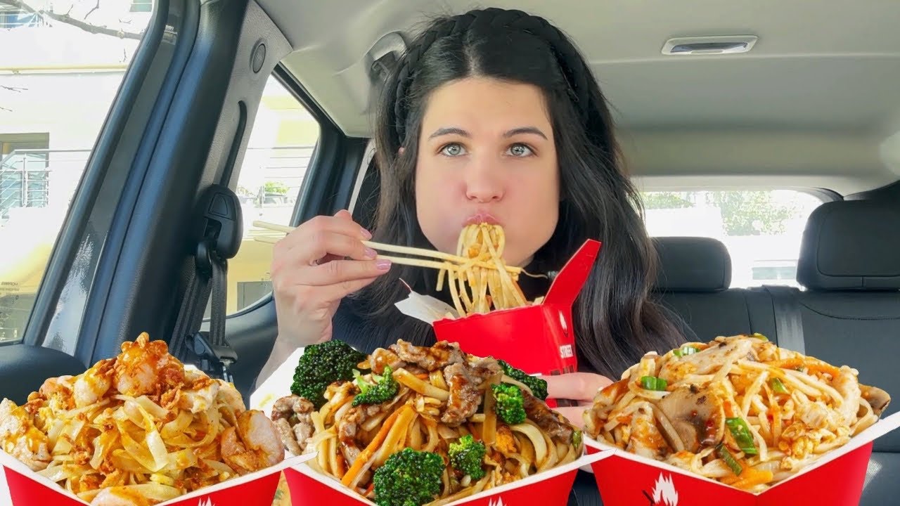 PAD THAI STYLE NOODLES | CAR MUKBANG | ASMR | EATING SOUNDS - YouTube
