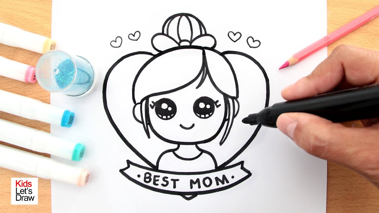 Cómo DIBUJAR A MAMÁ fácil usando BRILLANTINA | Dibujos Día de la Madre ...