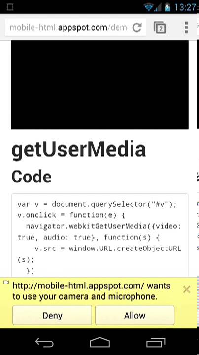 Demo of getUserMedia on Mobile - YouTube