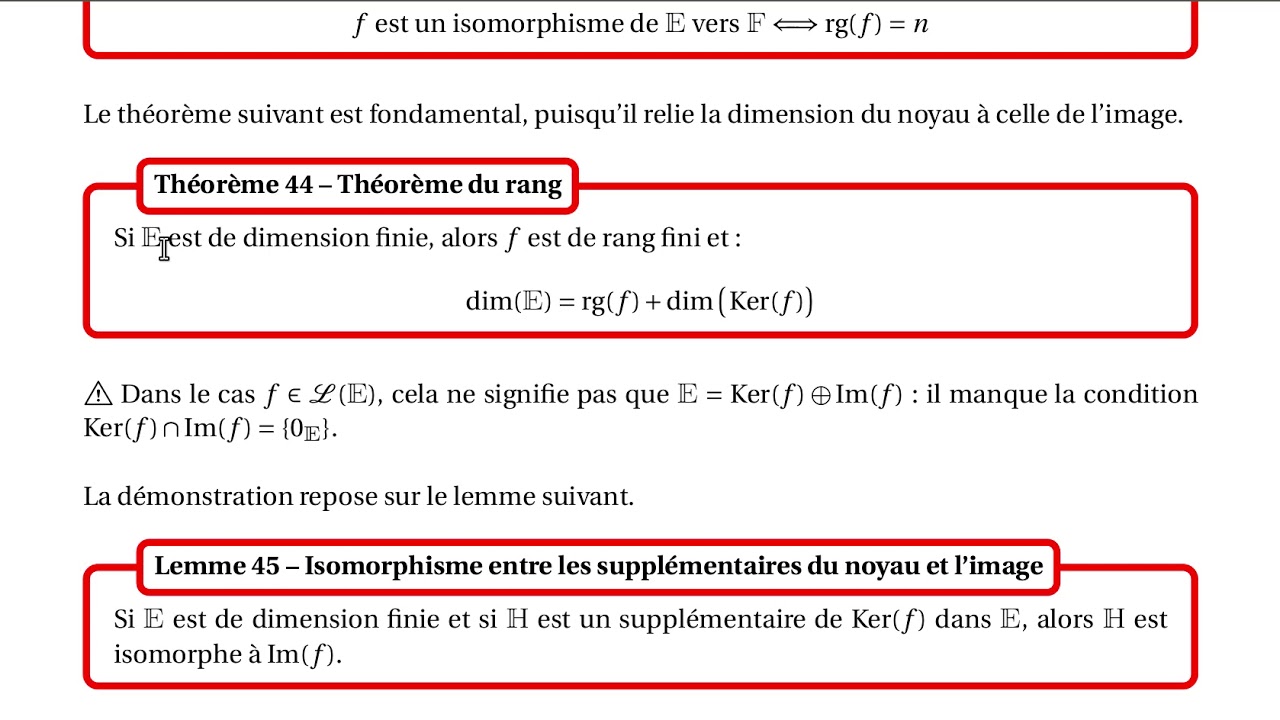 Chapitre 17 Rang d'une application linéaire - YouTube