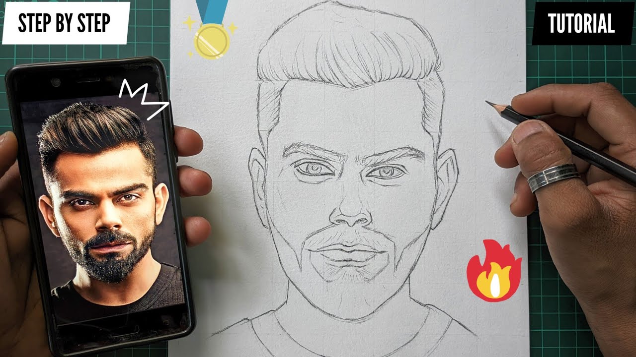 How To Draw Virat Kohli Detailed Step By Step Tutorial For Beginners ...
