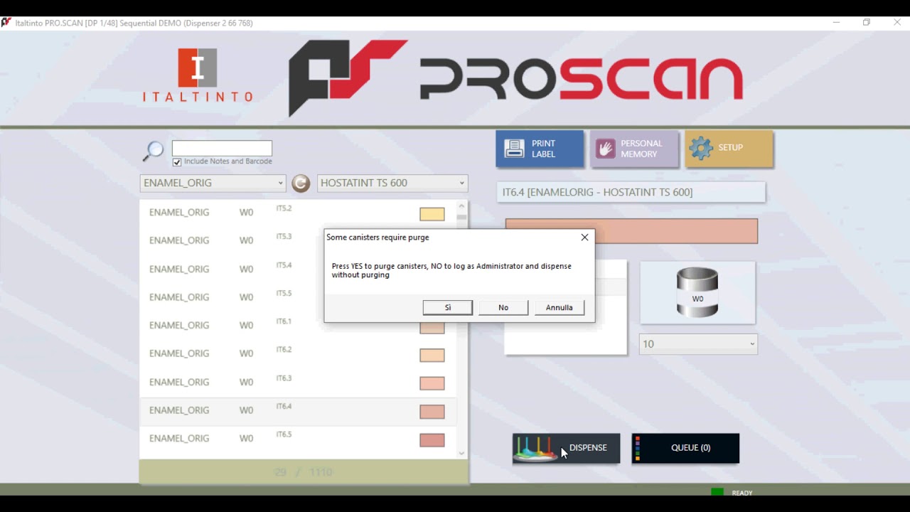 Italtinto Proscan: how to manage the purge pop up message - YouTube