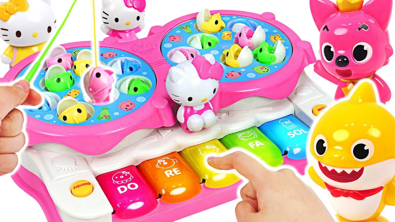 Hello Kitty Piano Fishing Play! Baby shark vs Pinkfong Fishing Game! # ...