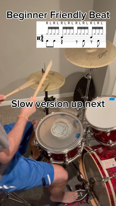 16th note beginner drum beat for beginner drummers to try 🤘🏻 #drumvideo #drumbeat #drumpractice ...
