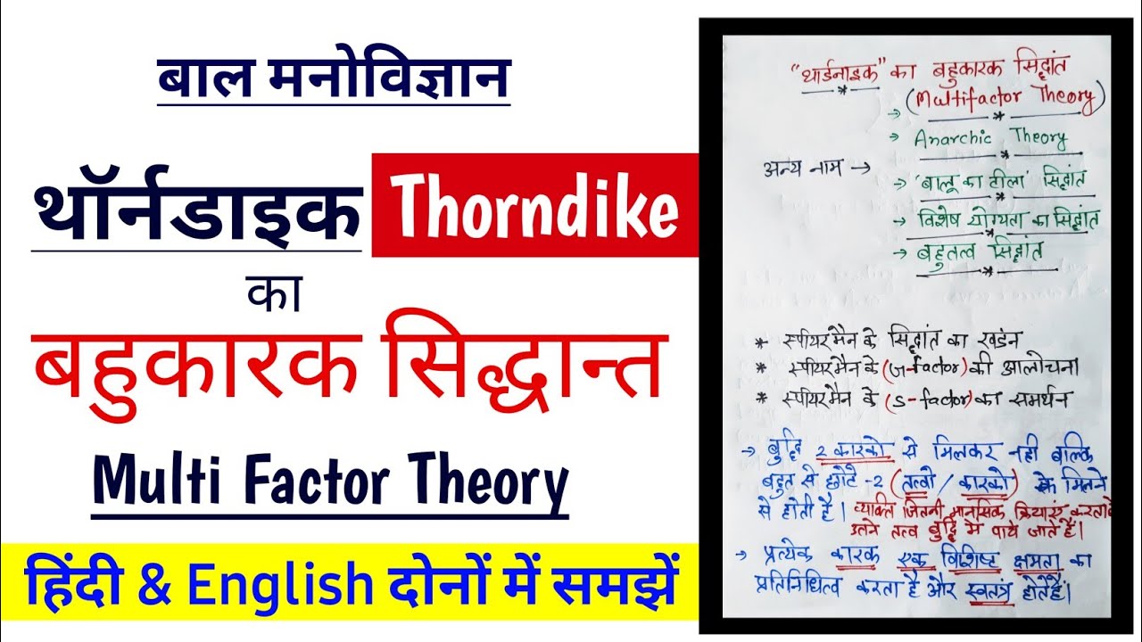 थार्नडाइक का बहुकारक सिद्धांत | Thorndike Multifactor Theory |Theory of ...