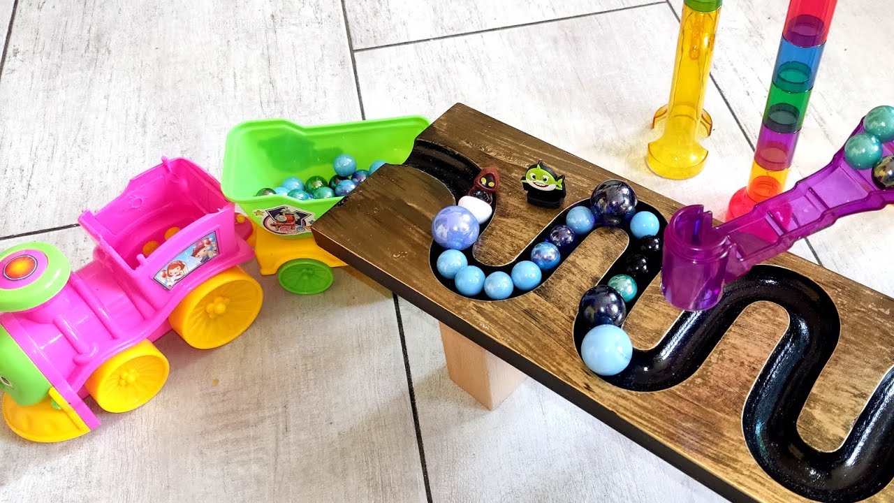 Marble run RACE & wooden slope & dump Train 🚂 - YouTube