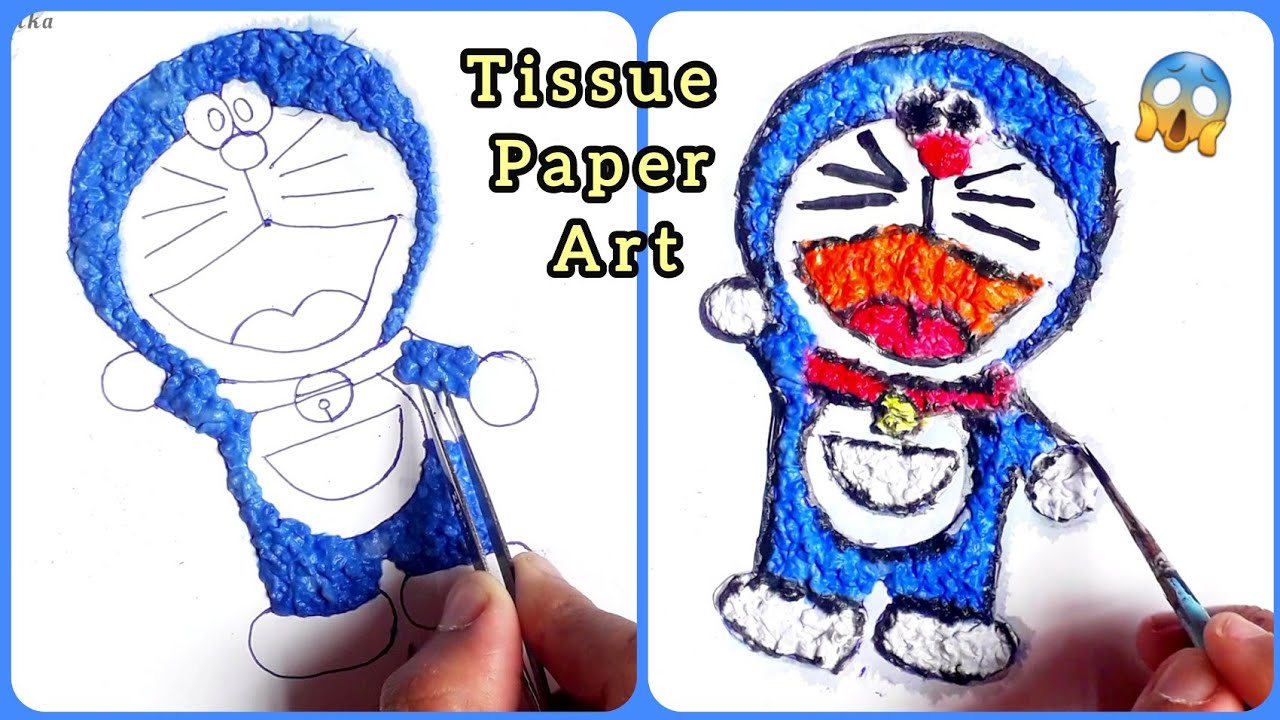 Doraemon tissue art 💙/ painting using tissue paper 😱 | Waste Material ...