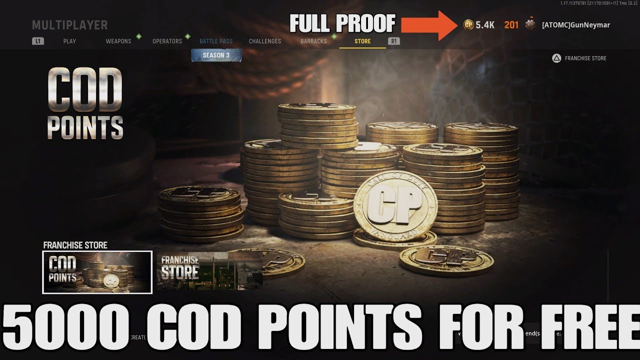 How i got 5000 COD Points for Free in Vanguard Zombies Full Proof Video ...