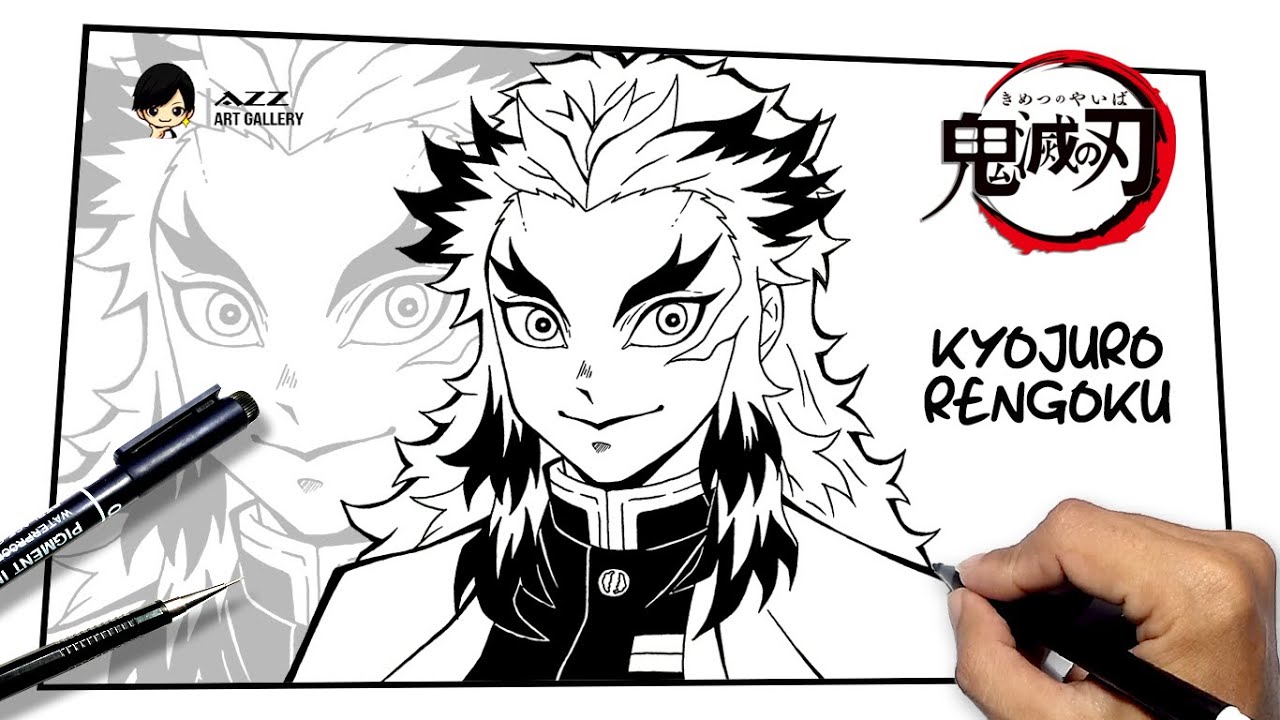 How to draw Kyojuro Rengoku from Kimetsu No Yaiba (Front View) - YouTube