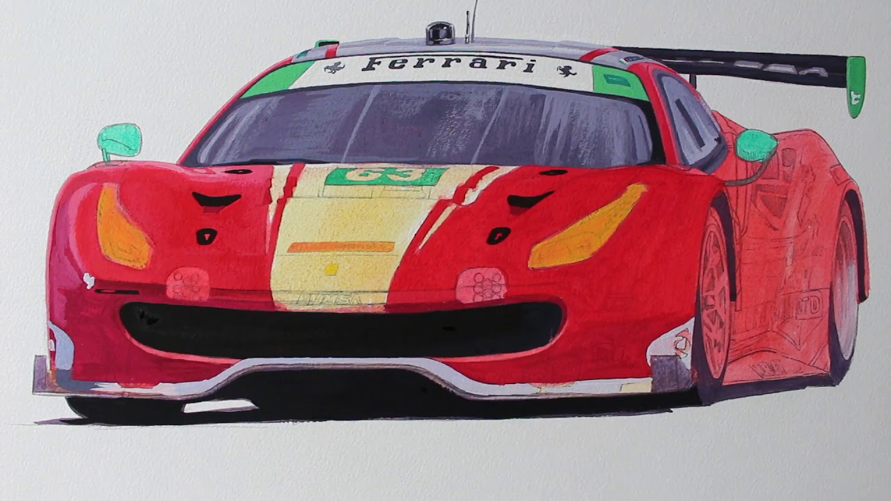 FERRARI 488 - Realistic Car Drawing - YouTube
