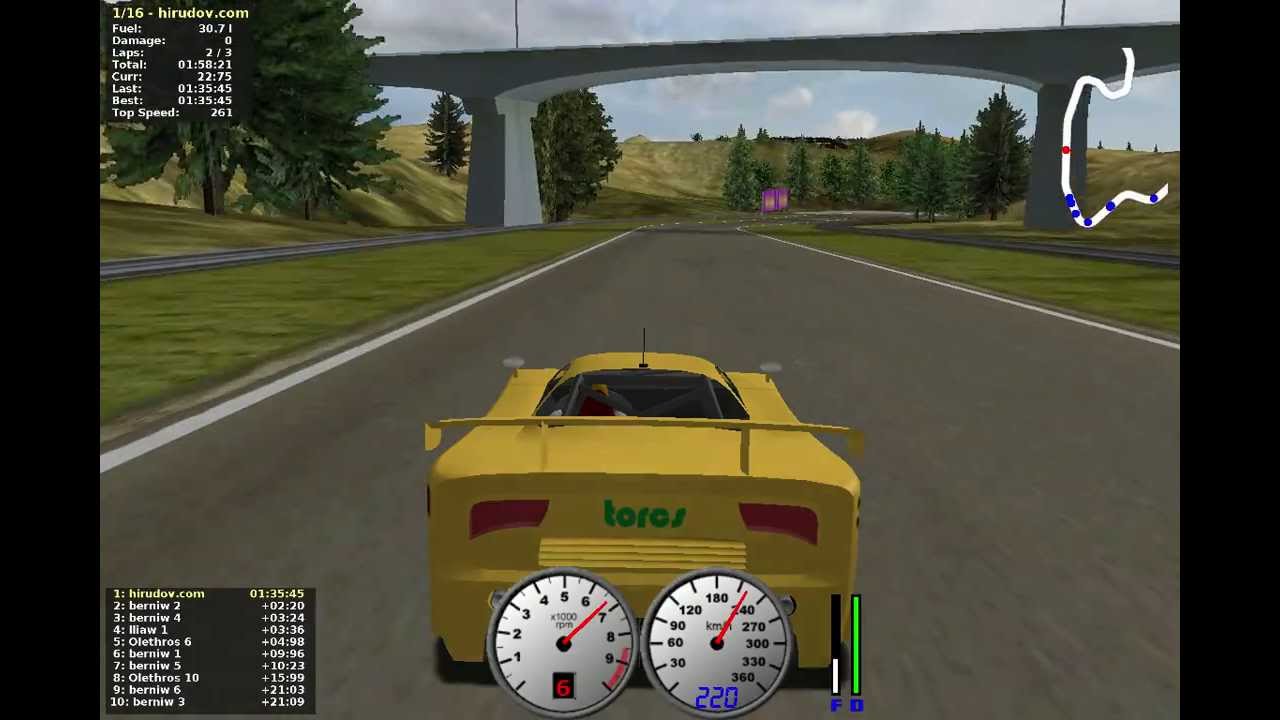 TORCS gameplay car7-trb1 versus all on Road Tracks - E-Track 6 - YouTube