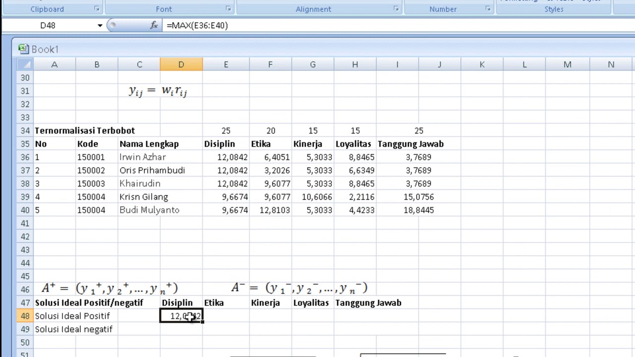 PERHITUNGAN METODE TOPSIS MENGGUNAKAN M. EXCEL - YouTube