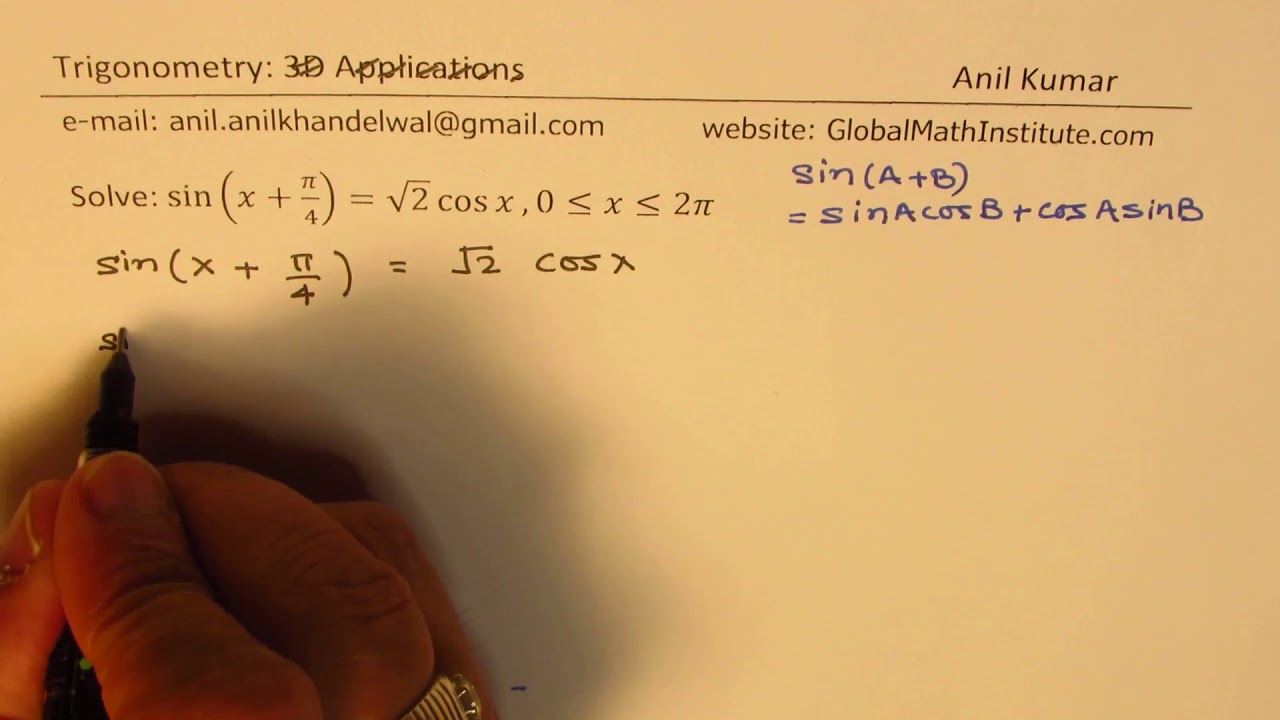 Trigonometric Equation Sin x 4 2 Cos x 0 2 YouTube