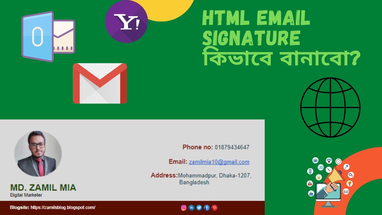 How to create HTML Clickable Email Signature | Bangla | Video tutorial ...