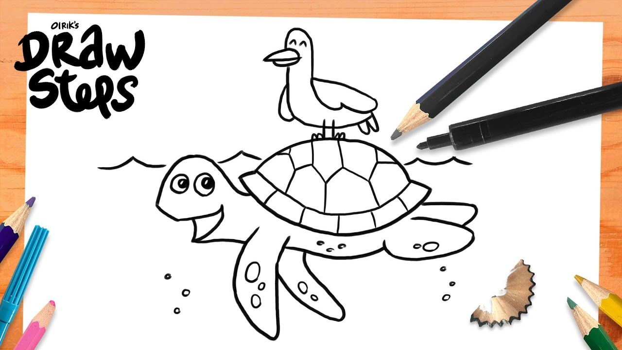 How to draw a SEA TURTLE (easy step by step) - YouTube