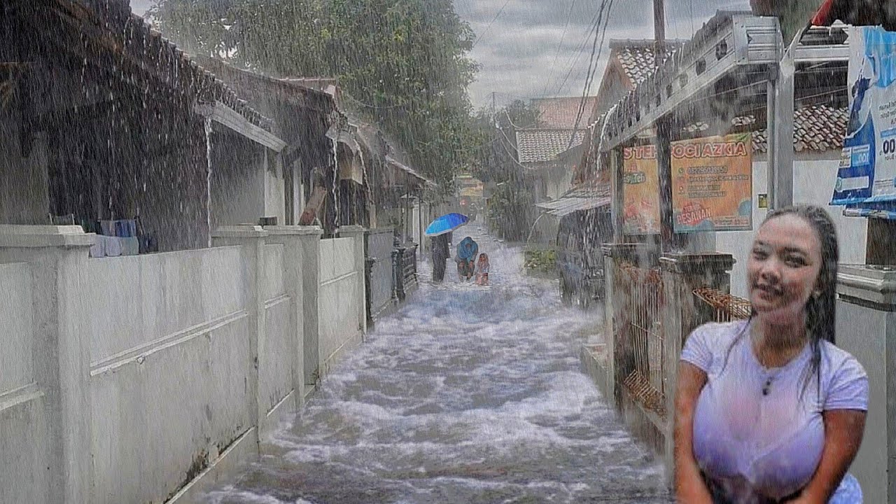 Heavy rain in my village. insomnia disappeared instantly. walking in ...