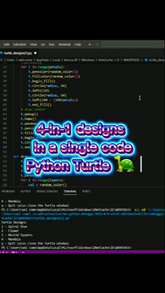 Turtle Python 🐢🔥 4-in-1designs 🔥 #coding #python #programming #beginners #design #funk # ...