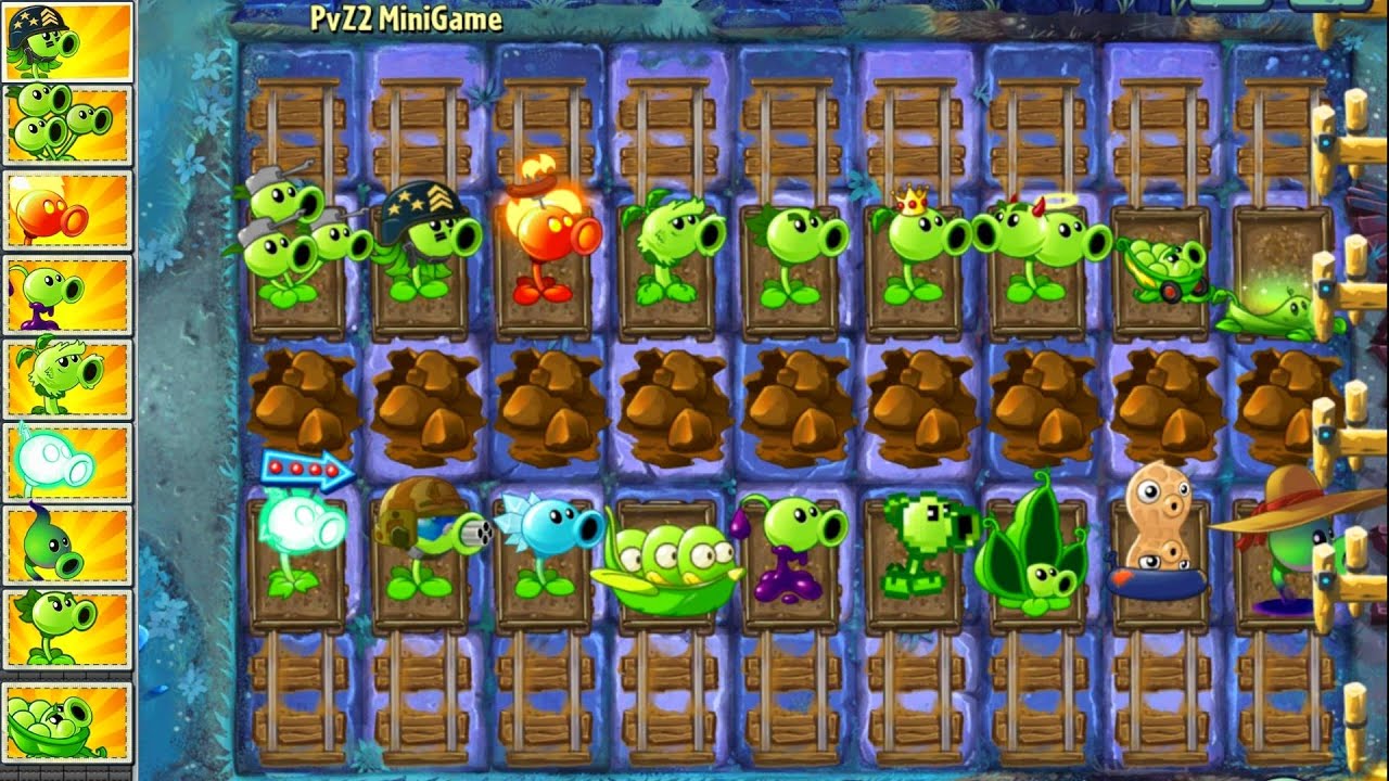 PvZ2 Minigame - 18 PEASHOOTER Plants In Railcard - PvZ Gameplay - YouTube