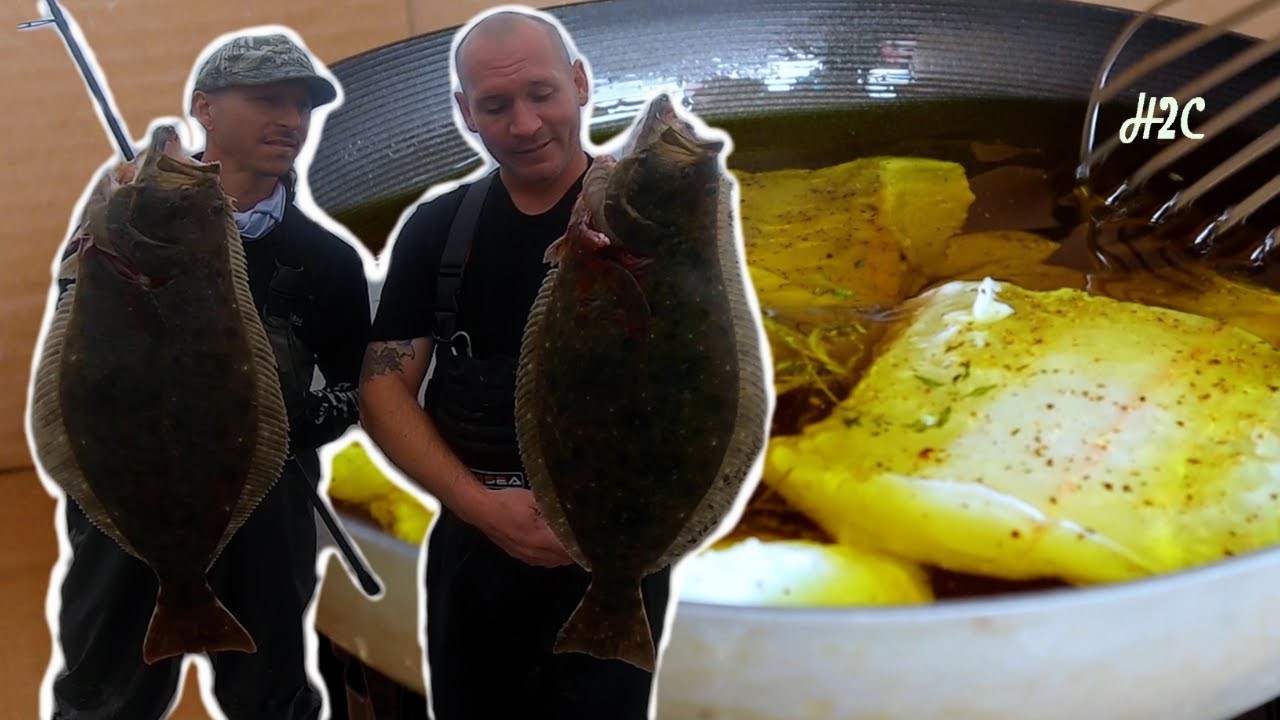 Surf Halibut Catch & Cook-Oil poached (low heat) - YouTube
