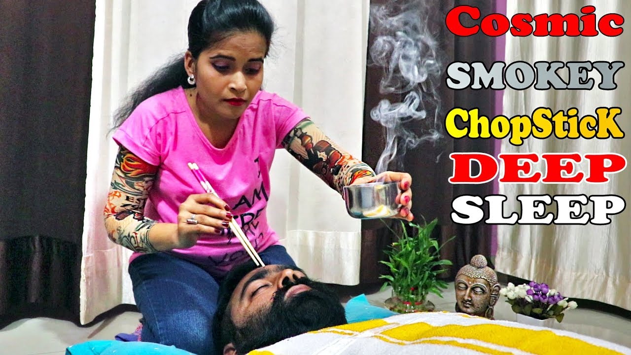 Smokey chopstick Head massage by Indian Cosmic lady barber - ASMR deep ...