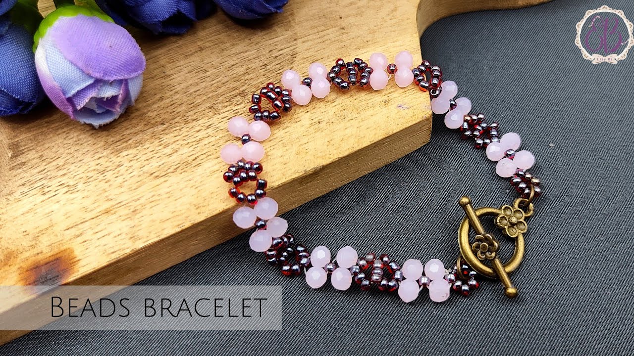 DIY beaded bracelet/ beautifull pink rondelle crystal & maroon seed ...