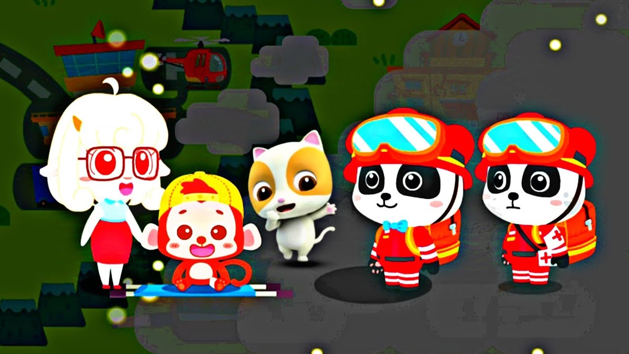 rescue team helping with child || baby panda safety tips kids cartoon ...