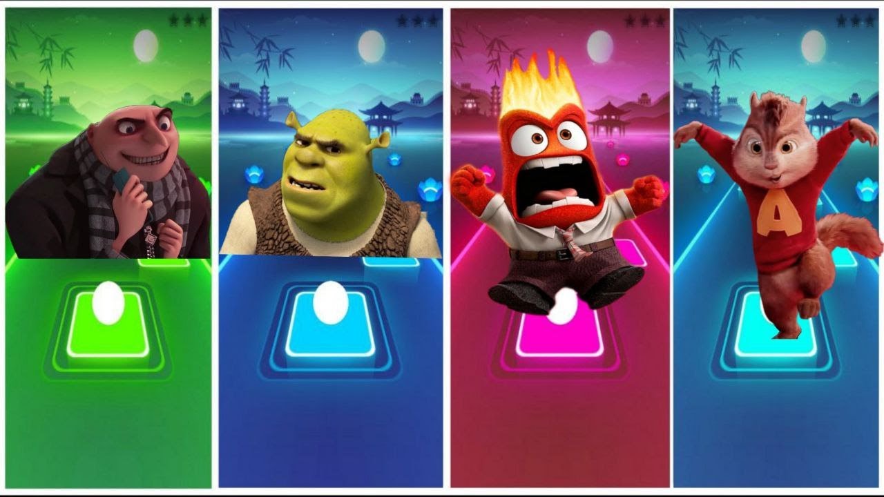 Gru vs Shrek vs Angry inside out vs Alvin || Tiles hop EDM rush - YouTube
