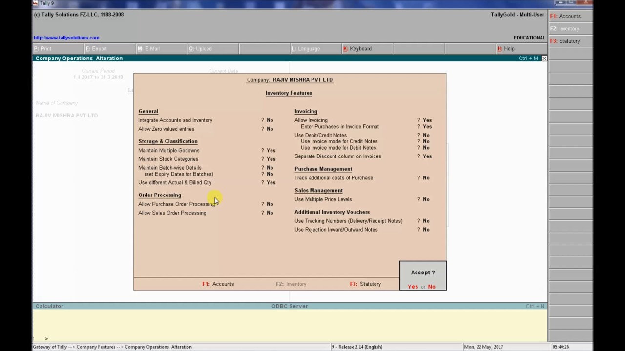 TALLY Company Feature Inventory feature-F11. Rajiv Mishra - YouTube