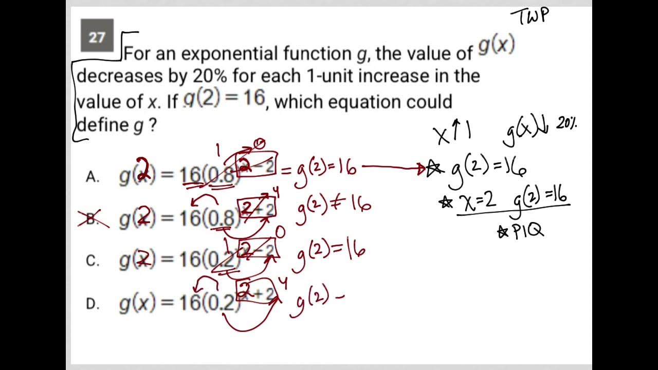 For an exponential function g, the value of g(x) decreases by 20% for each 1-unit increase in ...