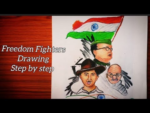 Independent day drawing | Freedom fighters drawing | Netaji | Gandhiji ...