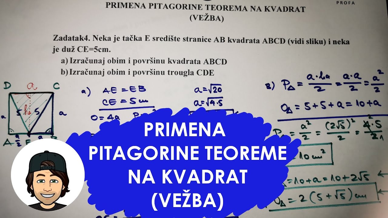 PRIMENA PITAGORINE TEOREME NA KVADRAT - ZADACI - YouTube