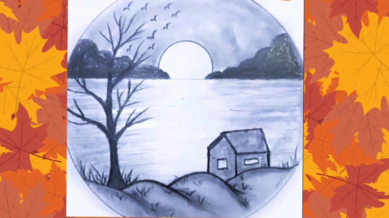 How To Draw Sunset Scenery With Crayons |Drawing Sunset Scenery In A ...