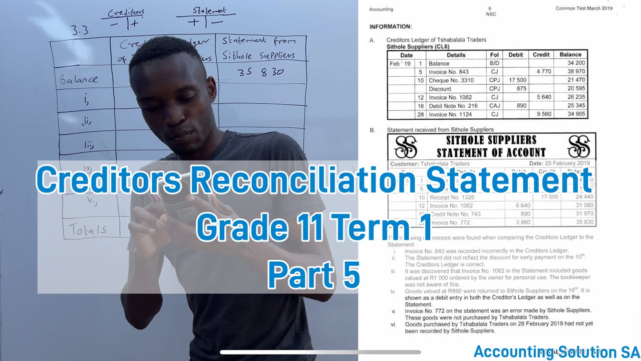 #5 Grade 11 Creditors Reconciliation Statement | Accounting Test paper ...