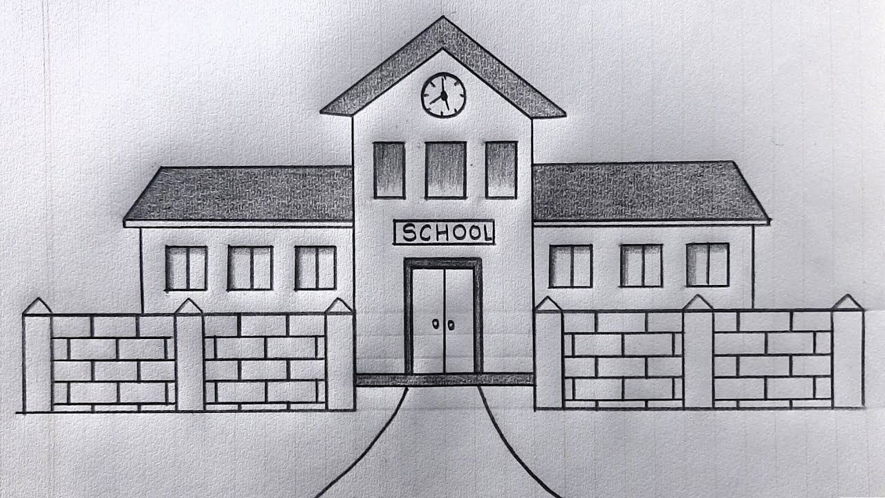 How to draw My School Picture || Village School Scenery Drawing #art ...