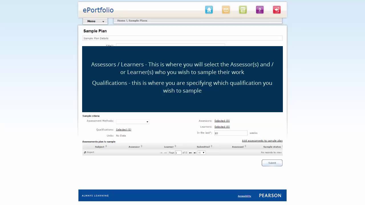 ePortfolio - Internal Verifier - Creating Sample Plan / Forward ...
