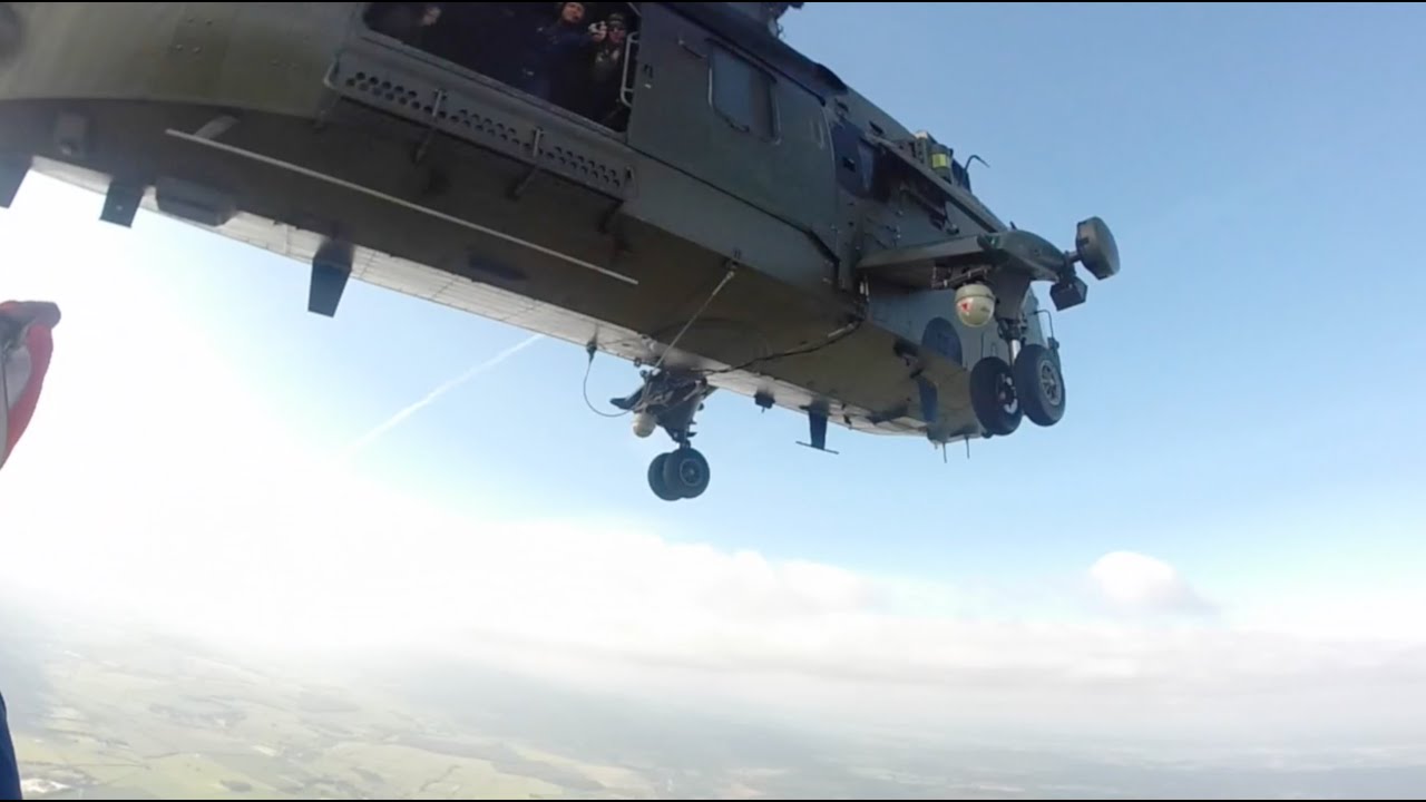 RAF Falcons jumping from the Royal Navy Sea King HC.4 - YouTube