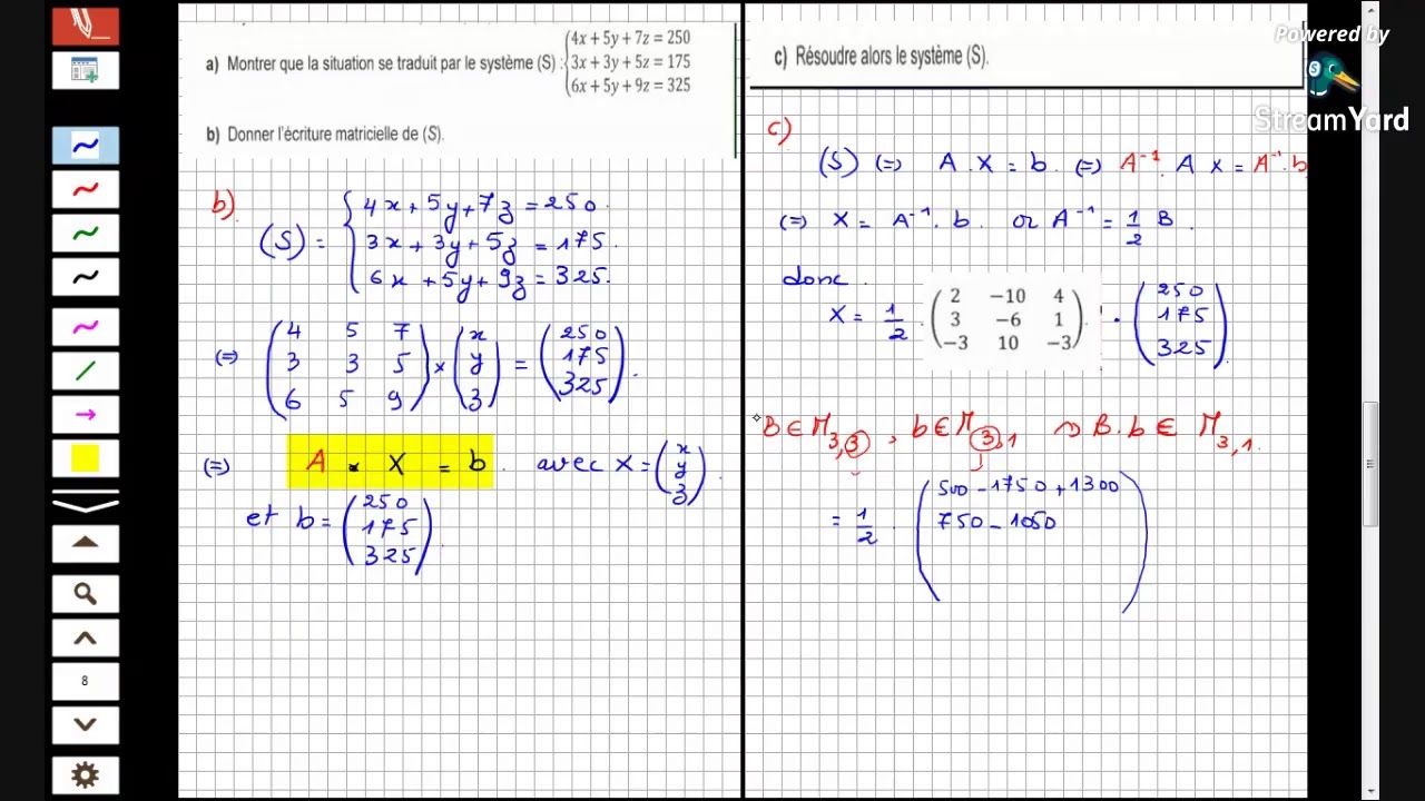 Correction Exercice Matrice Bac Eco 2020 - YouTube