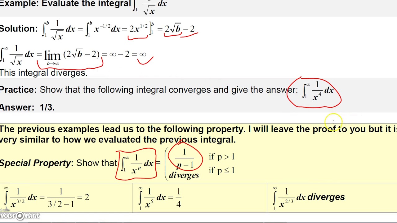 7 8B Cal2 Improper Integrals Part 2 of 3 - YouTube