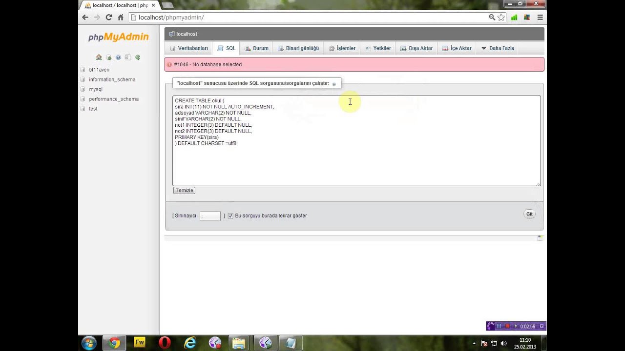 Wamp SQL de database ve tablo oluşturma - YouTube