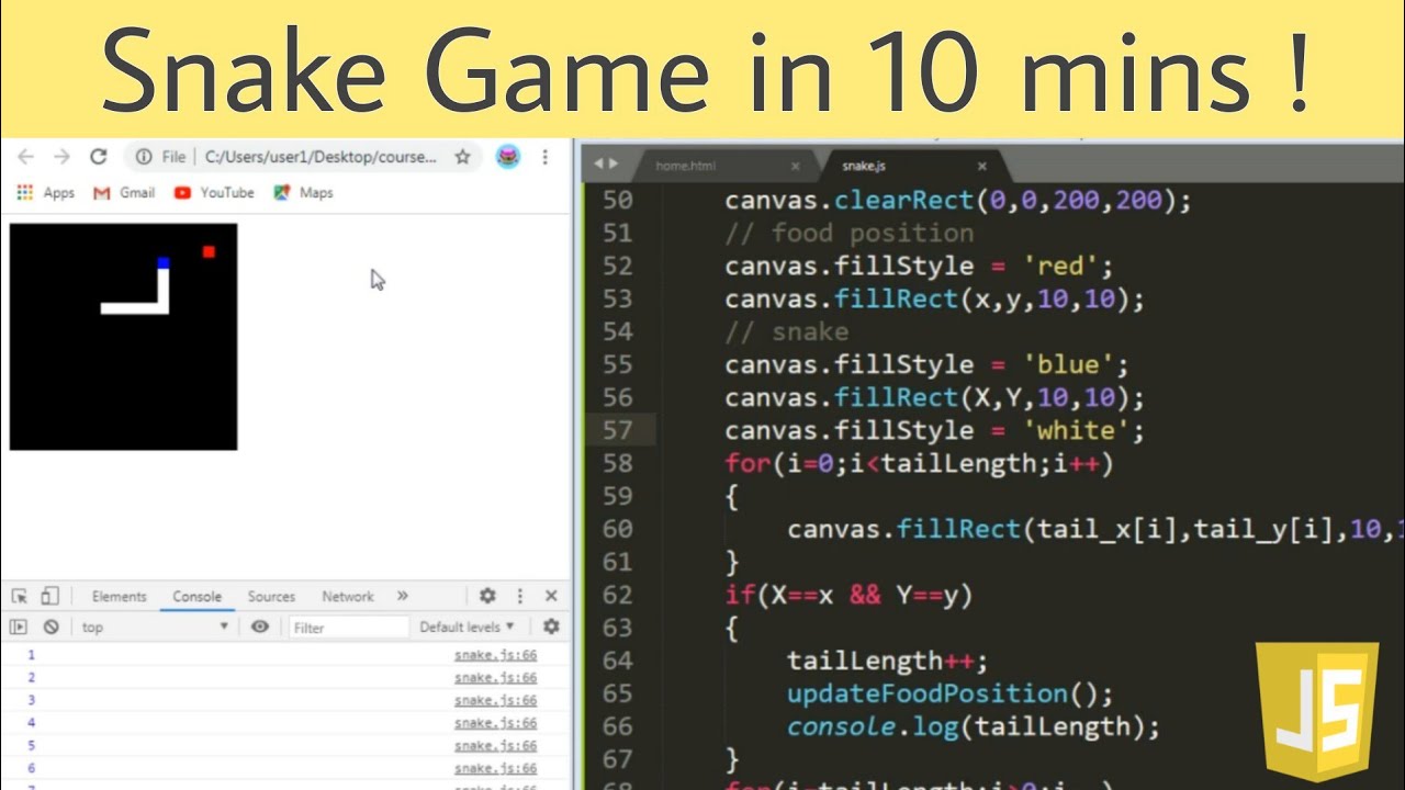 Build a snake game using JavaScript in 10 min ! - YouTube