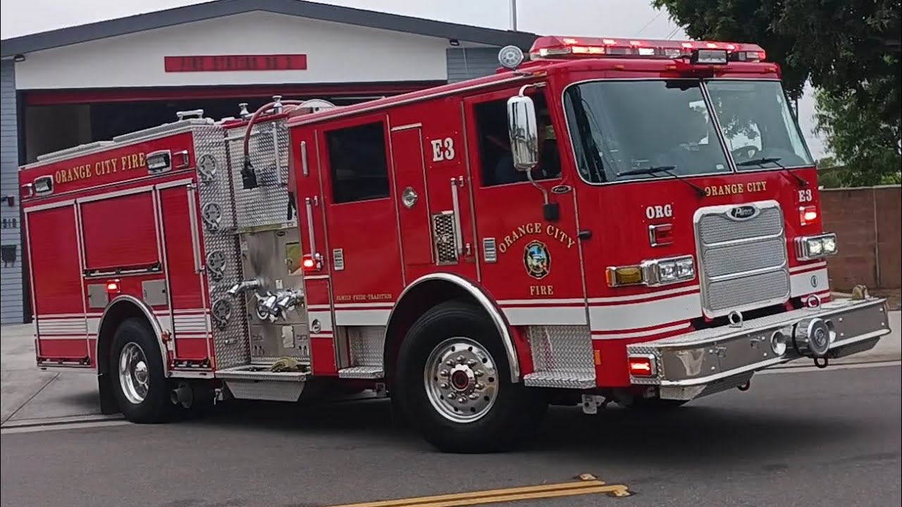 Orange City Fire Dept. Engine 3 and Ambulance 3 Responding - YouTube