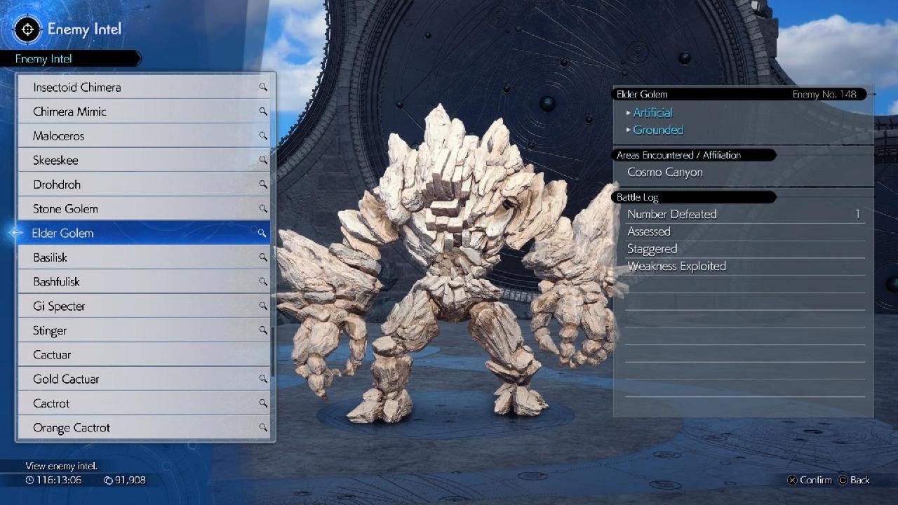 FINAL FANTASY VII REBIRTH enemy number 148 elder golem enemy intel ...