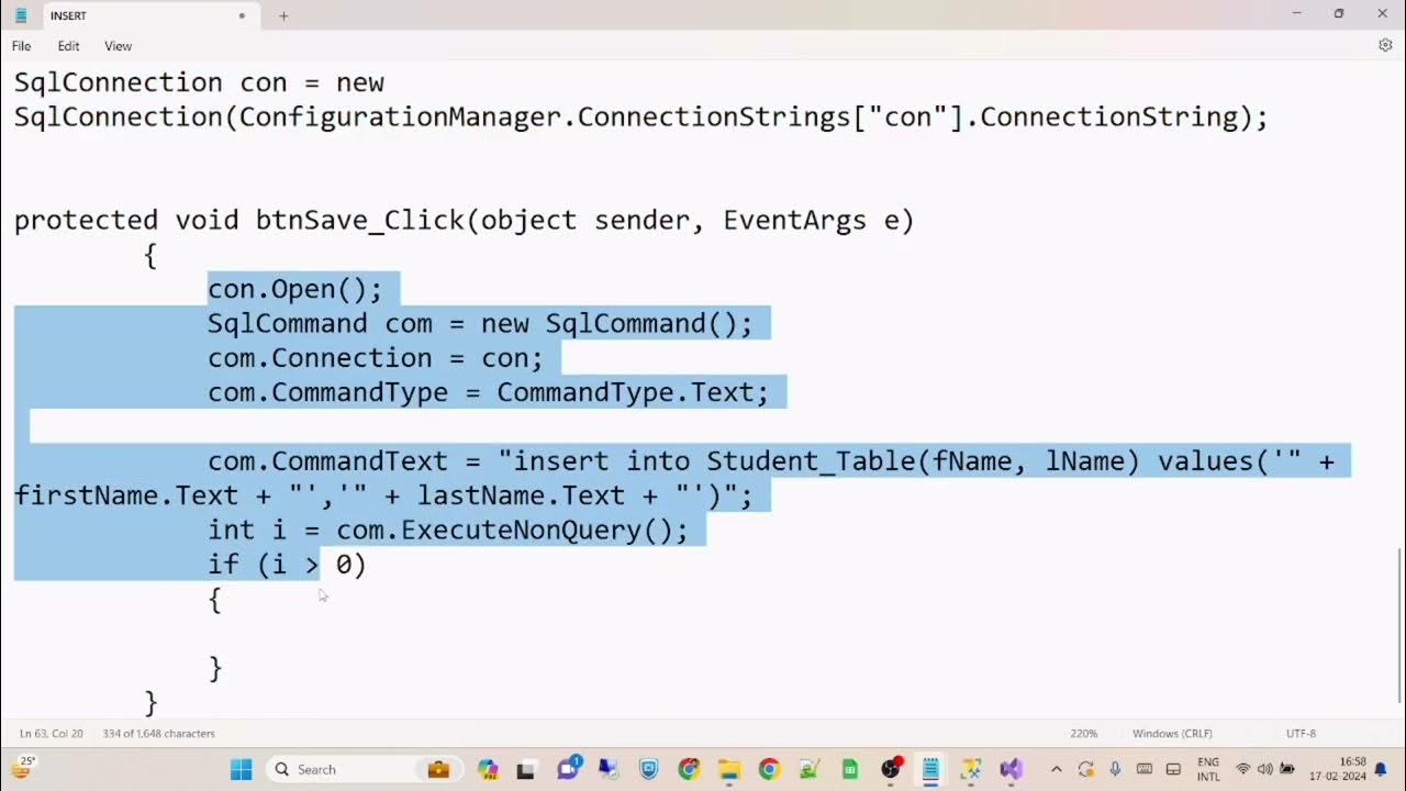How to Insert data into database in asp net using C# - YouTube